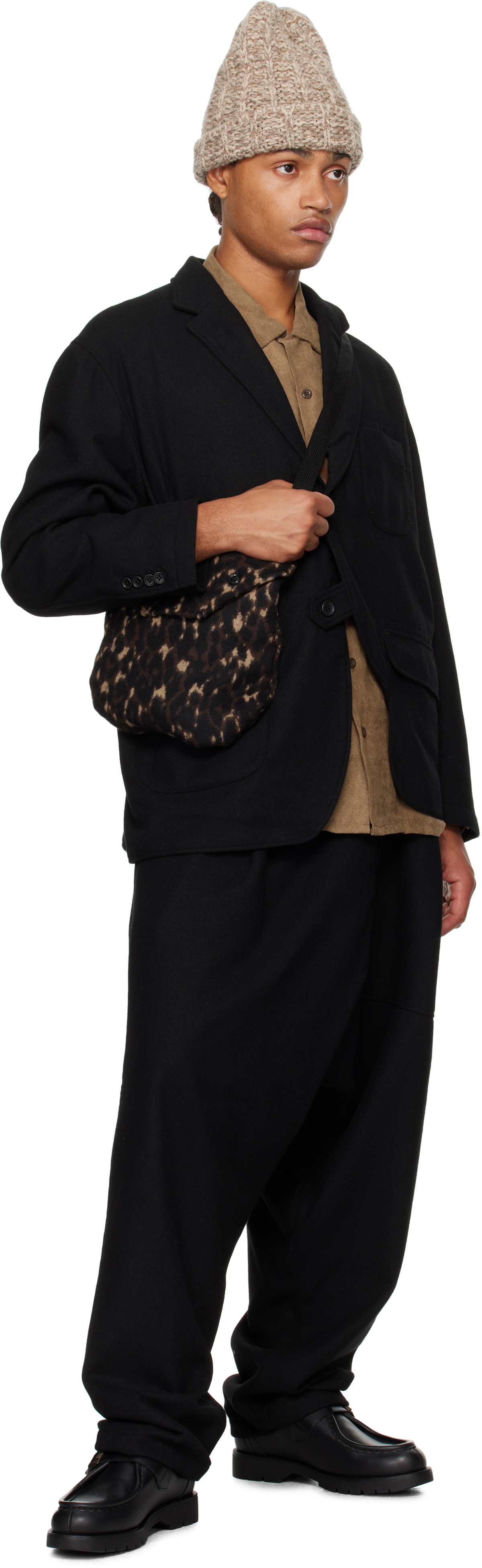 Engineered Garments Black Flannel Slanted Blazer Engineered Garments