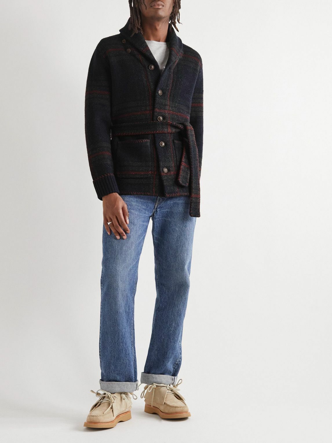 RRL - Belted Wool and Linen-Blend Cardigan - Blue RRL