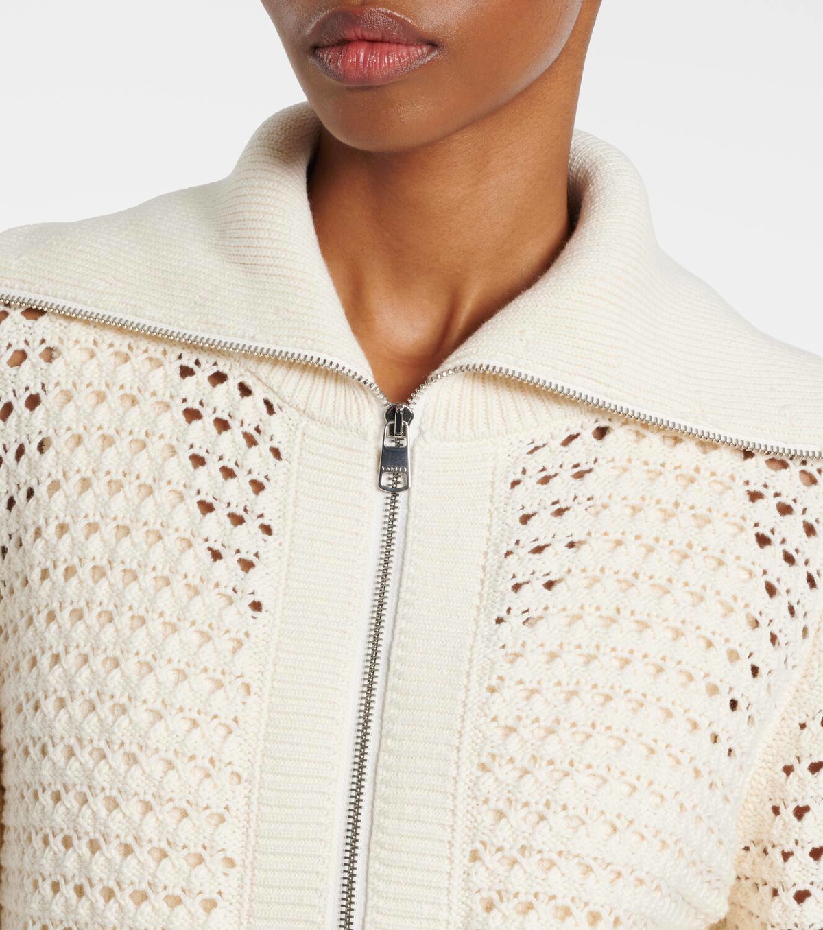 Varley Eloise open-knit cotton zip-up cardigan Varley