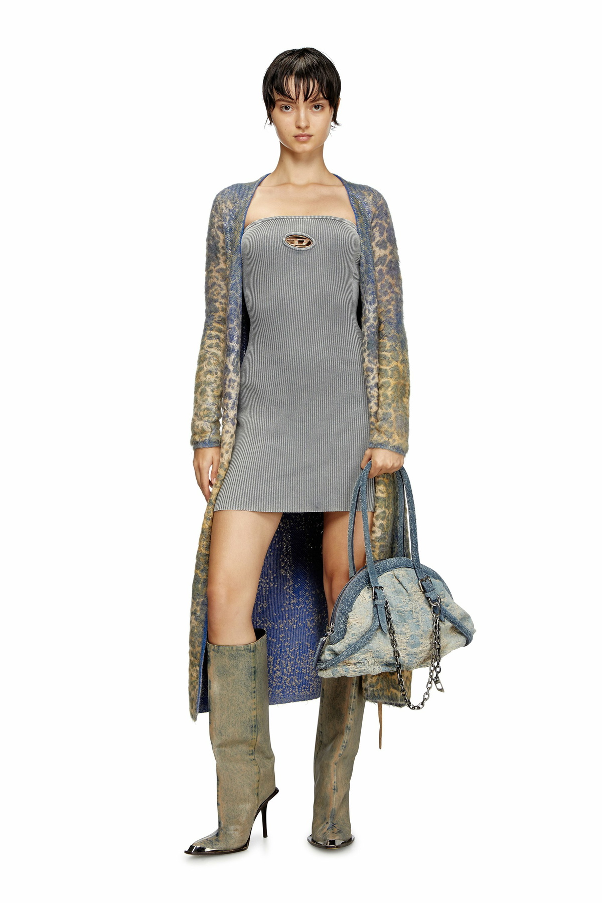 Diesel D-Tona-Knee-high boots in coated solarised denim - Boots Womens ...