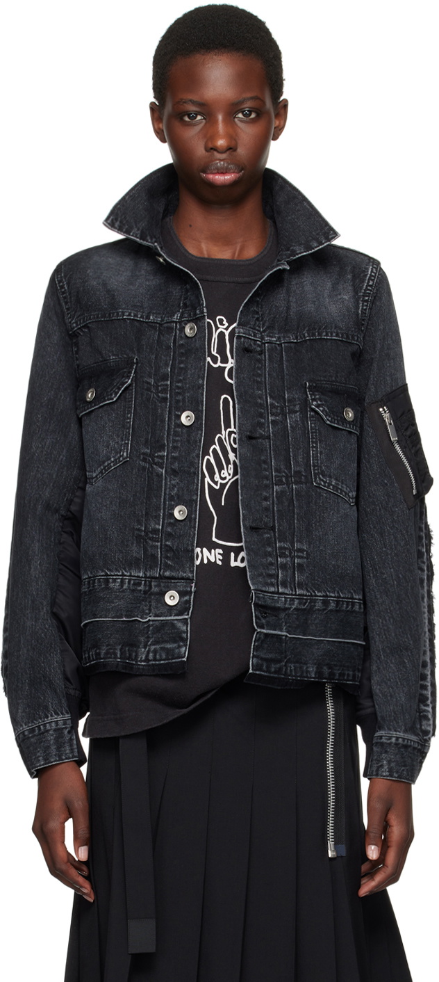 sacai Black Paneled Denim Jacket Sacai