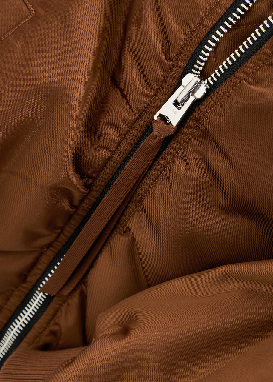 Agolde Jett Padded Satin Bomber Jacket Brown AGOLDE