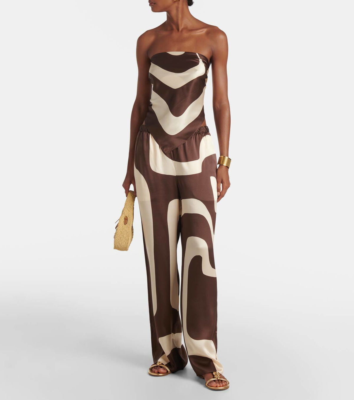 SIR Printed silk satin straight pants SIR.