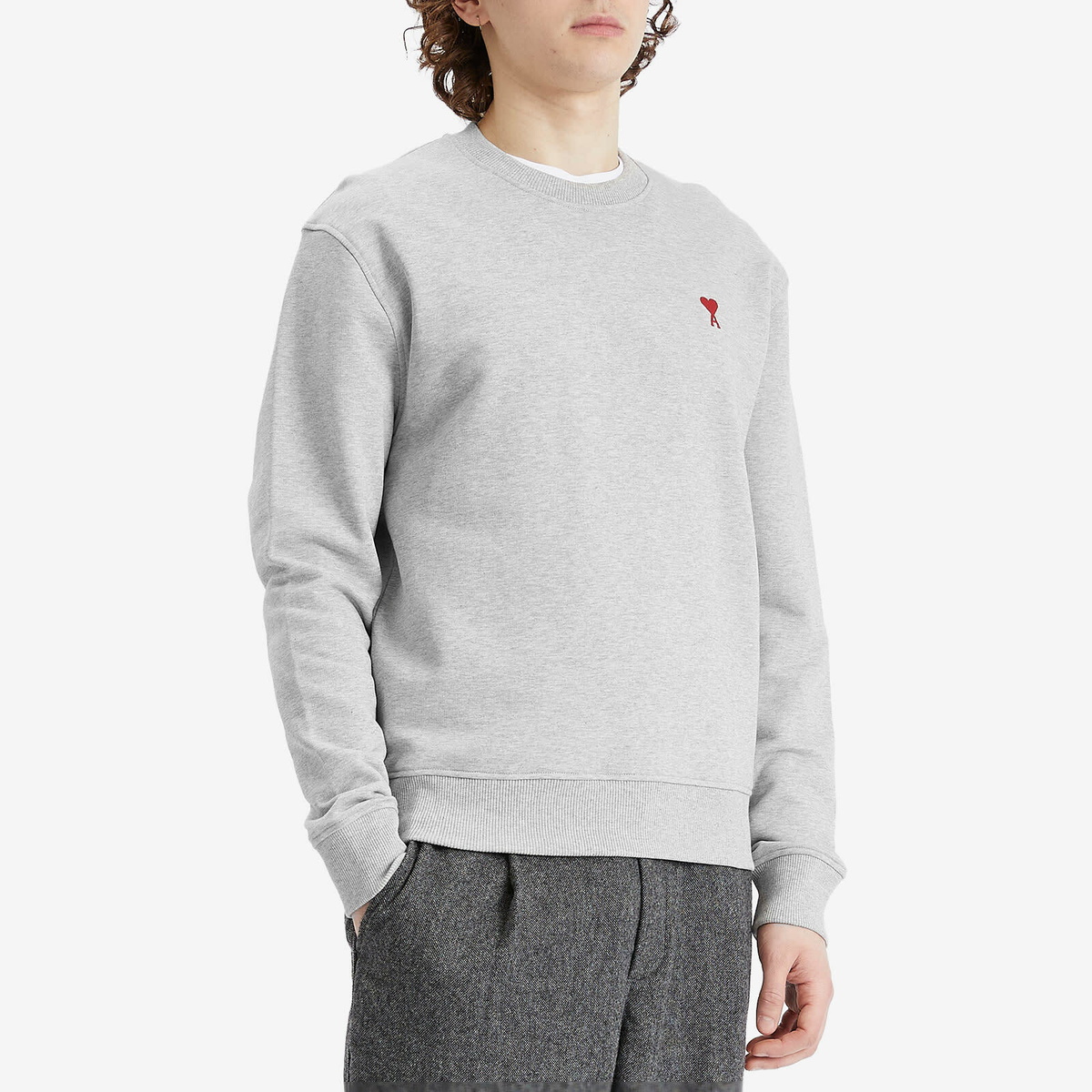 AMI Paris Men's Ami De Coeur Sweatshirt in Heather Ash Grey AMI