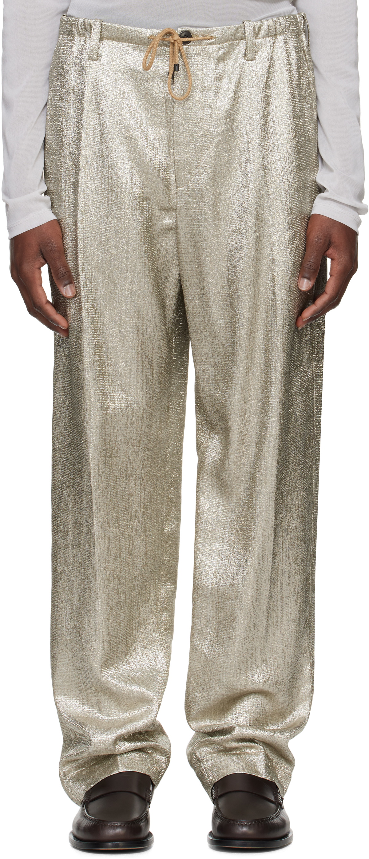 Dries Van Noten Silver Drawstring Trousers Dries Van Noten