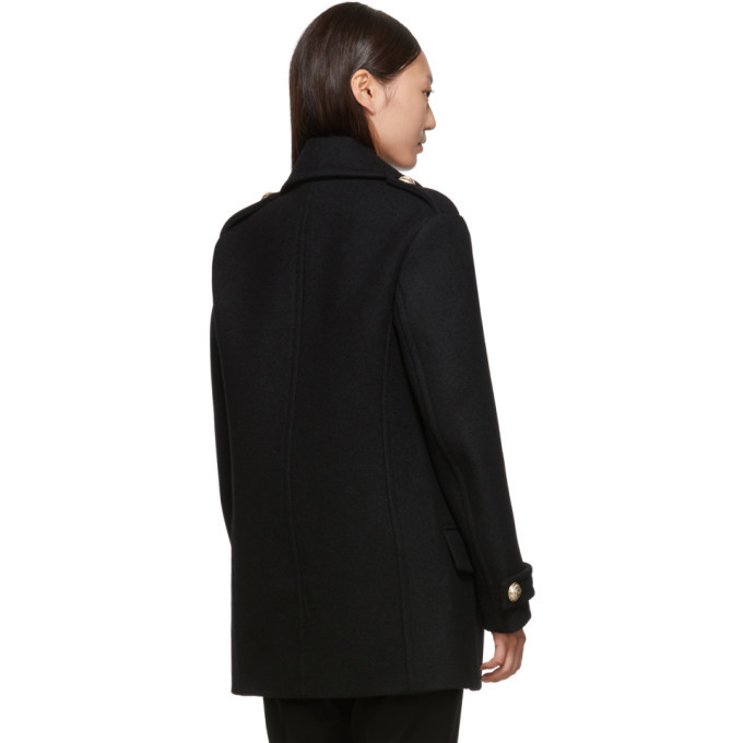 Balmain Black Wool Short 6-Button Coat Balmain