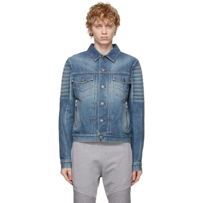 Balmain Blue Denim Embossed Logo Jacket Balmain