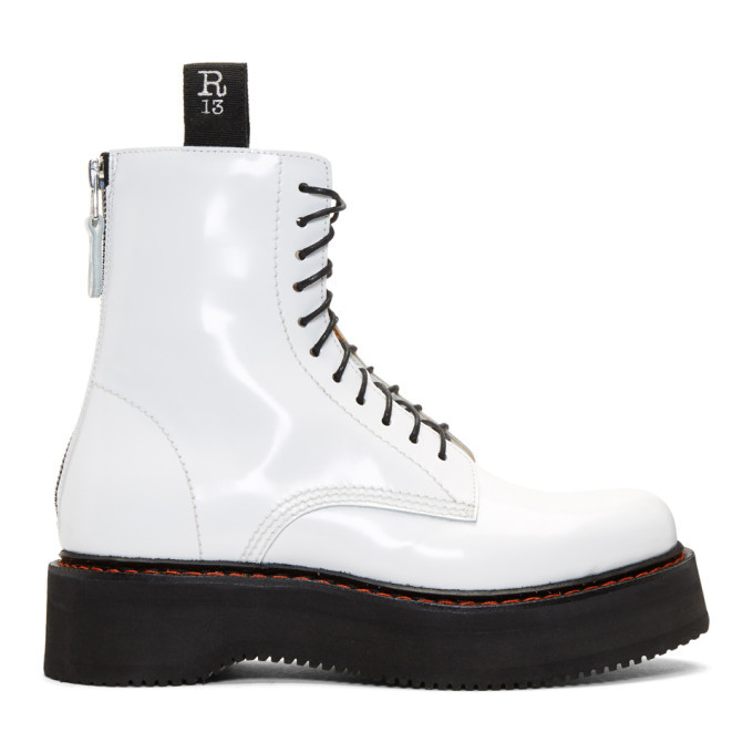R13 White Single Stacked Boots R13