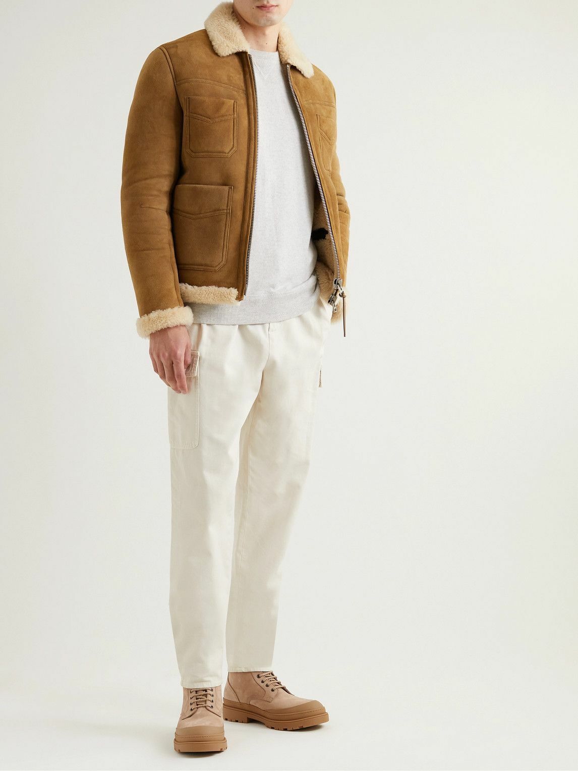 Brunello Cucinelli - Shearling-Lined Suede Lace-Up Boots - Brown ...