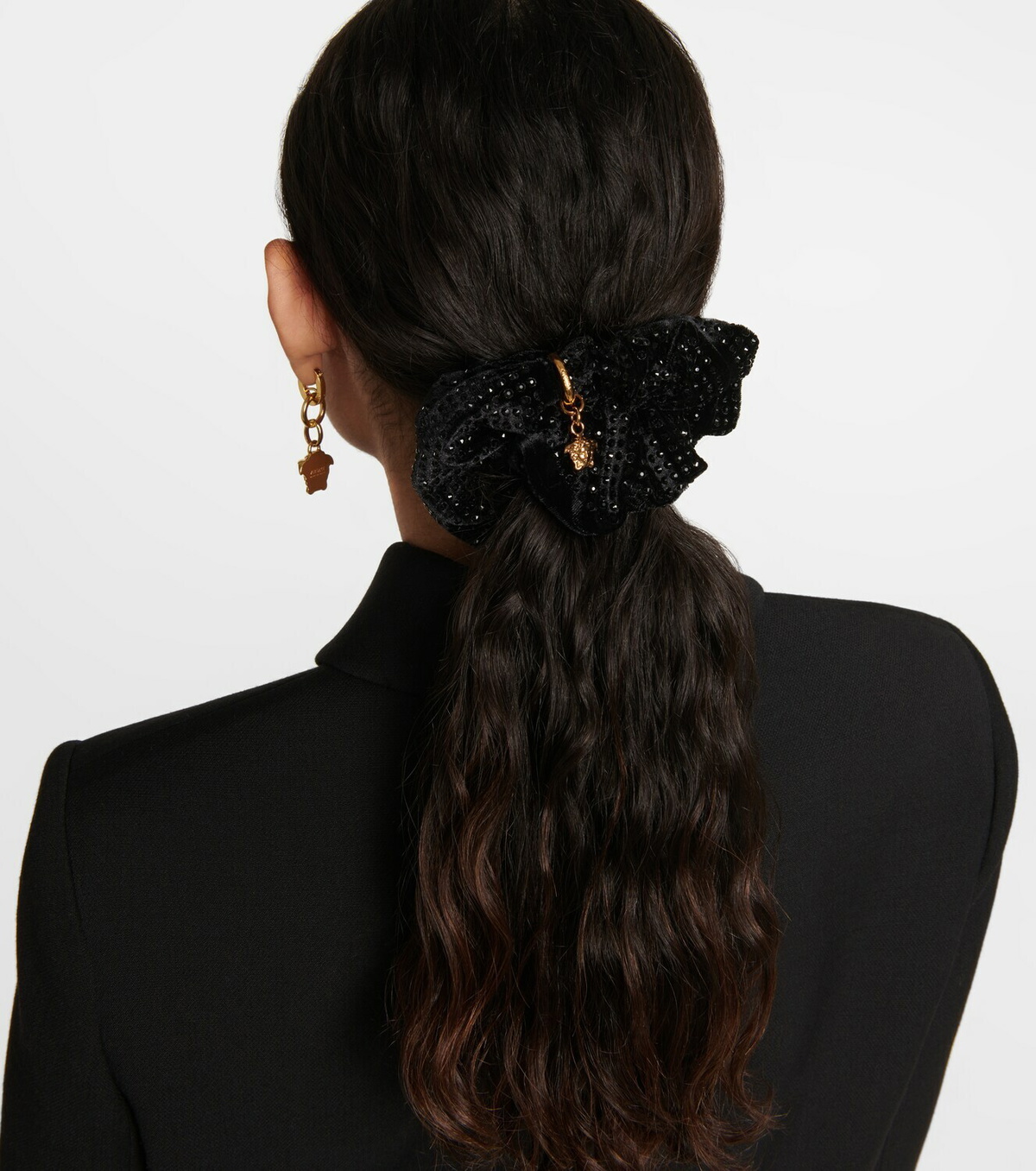 Versace - Medusa velvet embellished scrunchie Versace