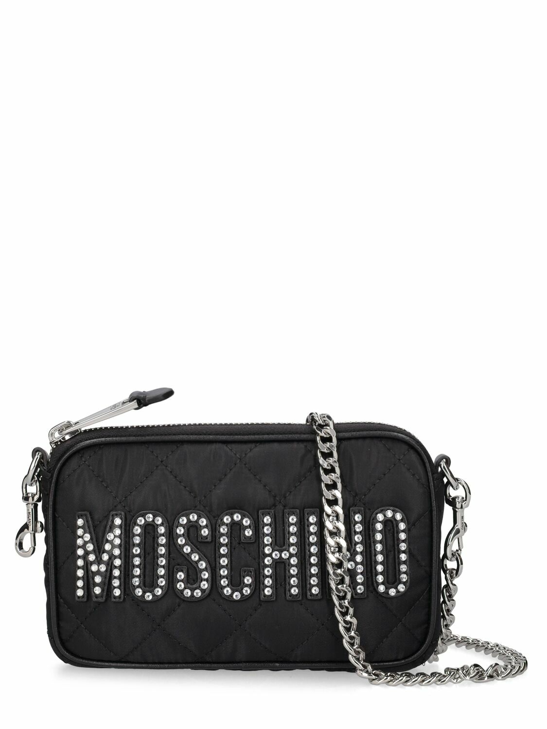 MOSCHINO - Crystal Logo Quilted Nylon Shoulder Bag Moschino