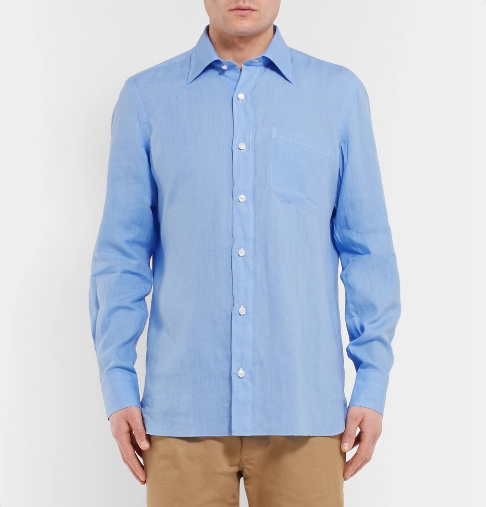 Rubinacci - Linen Shirt - Men - Blue Rubinacci