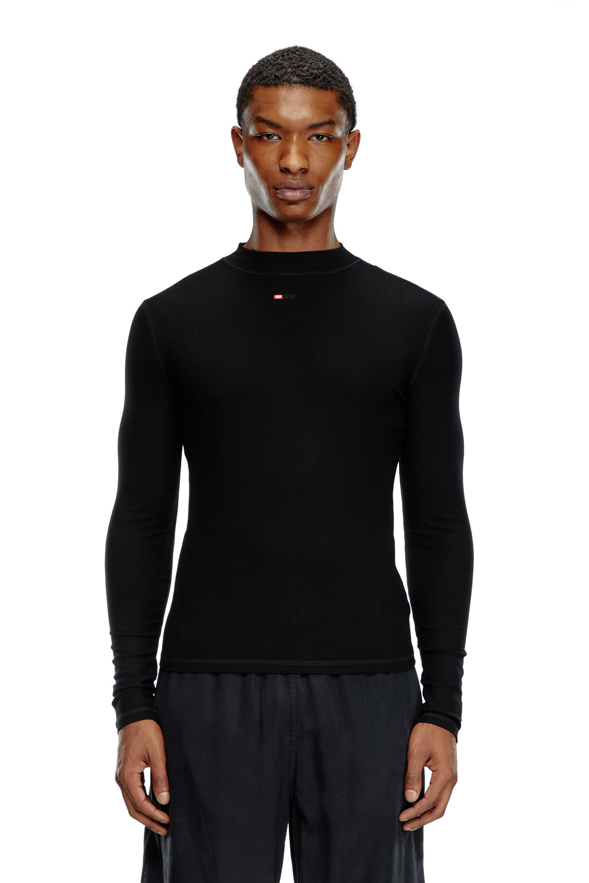 Diesel Mock-neck top with micro logo - T-Shirts - Unisex - Black Diesel