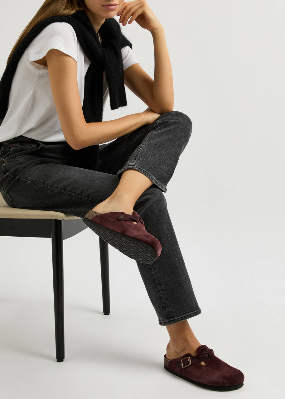 Birkenstock Boston Suede Sliders Burgundy Birkenstock