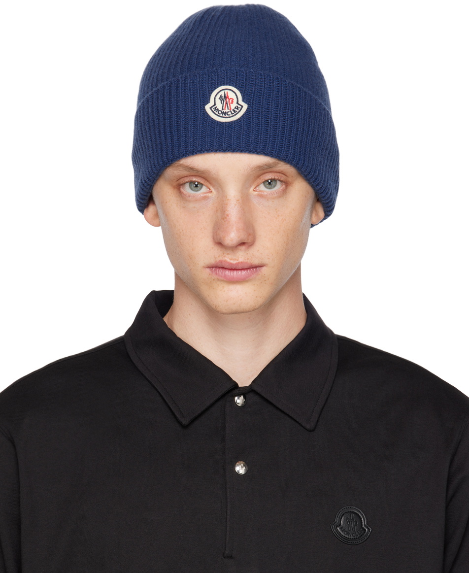 Moncler Blue Rolled Brim Beanie Moncler