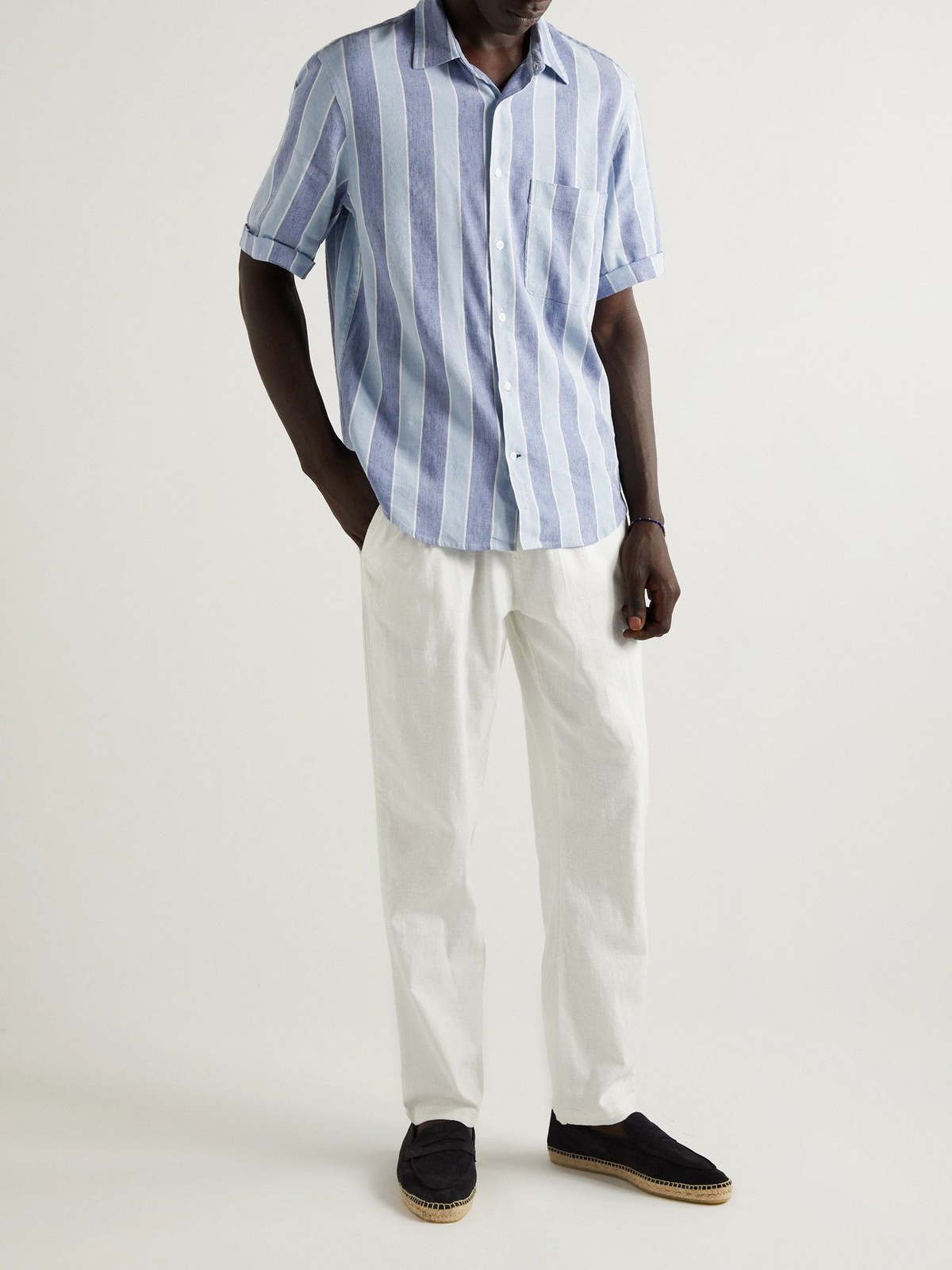 Club Monaco - Striped Linen-Blend Shirt - Blue Club Monaco
