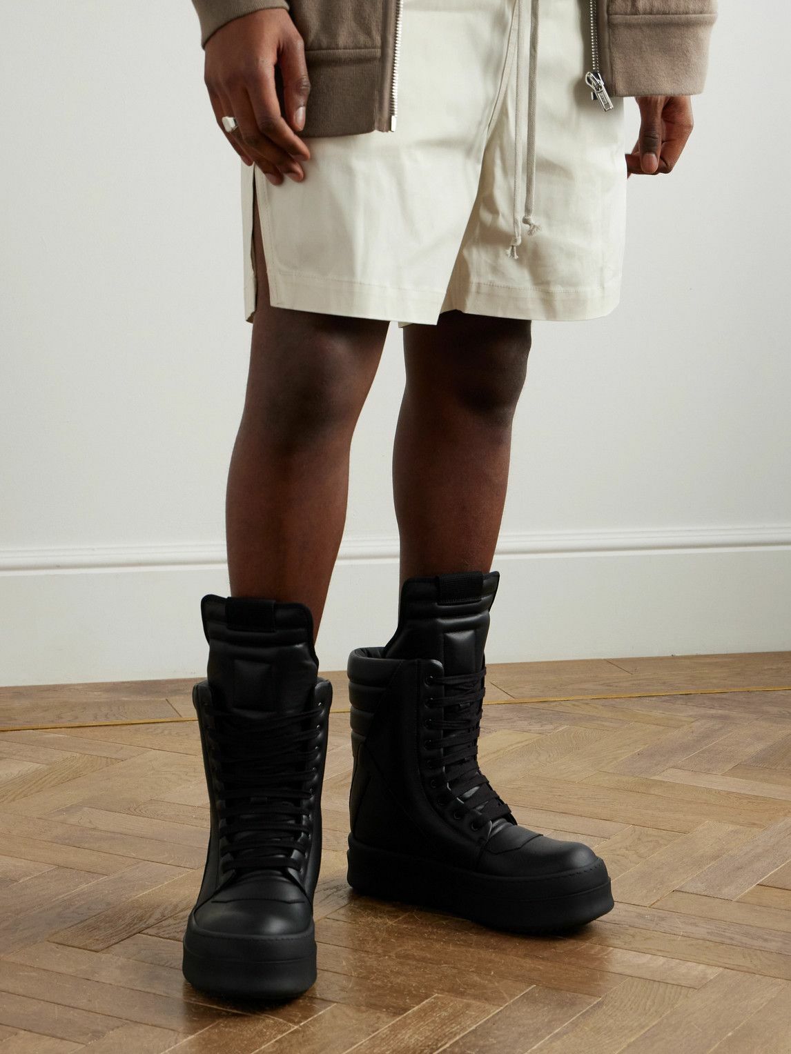 Rick Owens - Mega Geobasket Leather High-Top Sneakers - Black Rick Owens