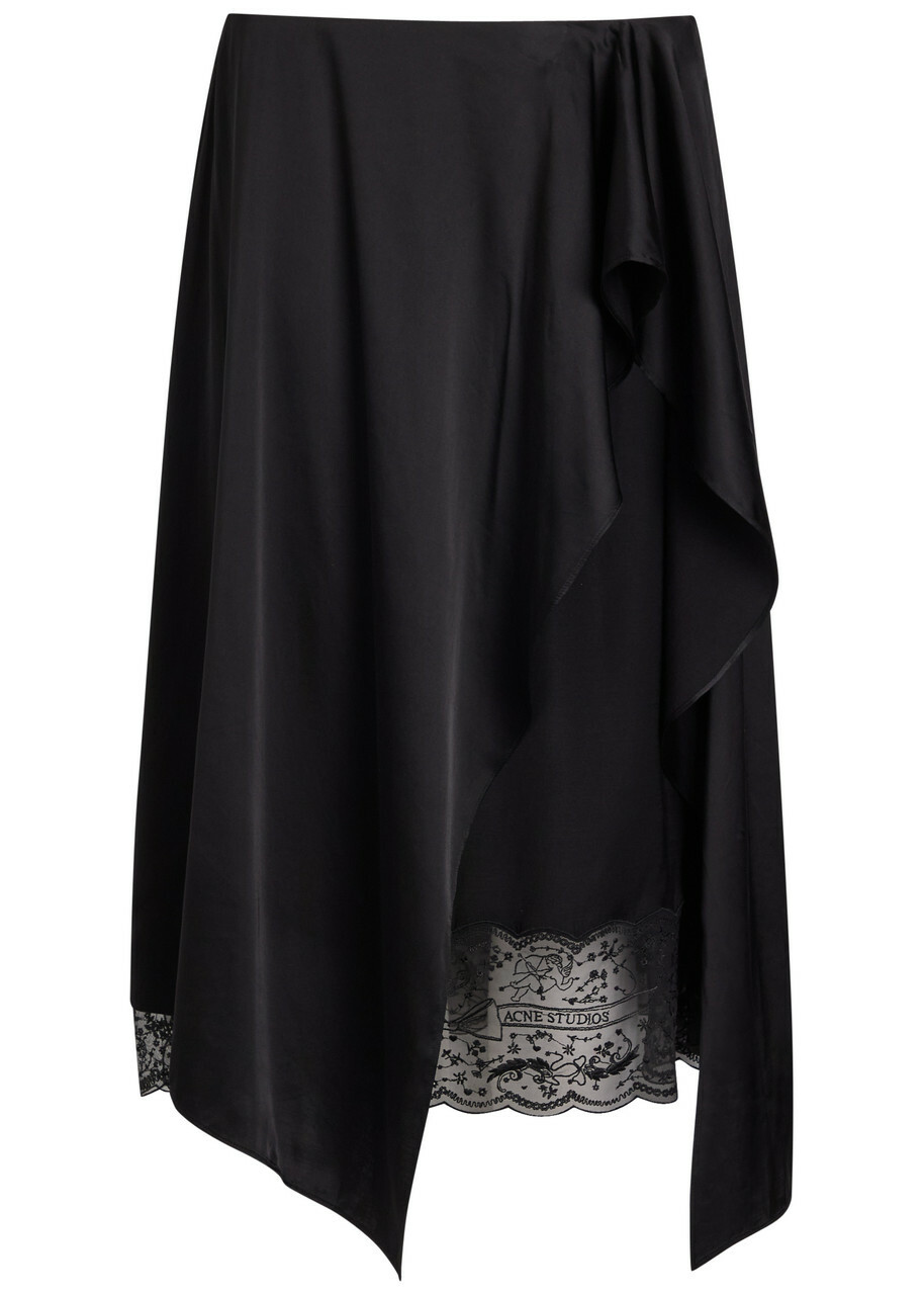 Acne Studios Inouka Asymmetric Satin Midi Skirt Black Acne Studios