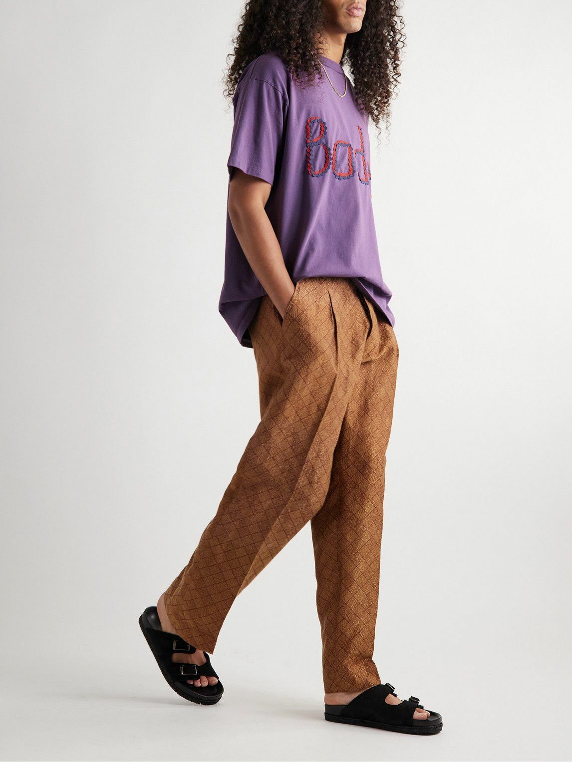 BODE - Ric Rac-Trimmed Cotton-Jersey T-Shirt - Purple Bode