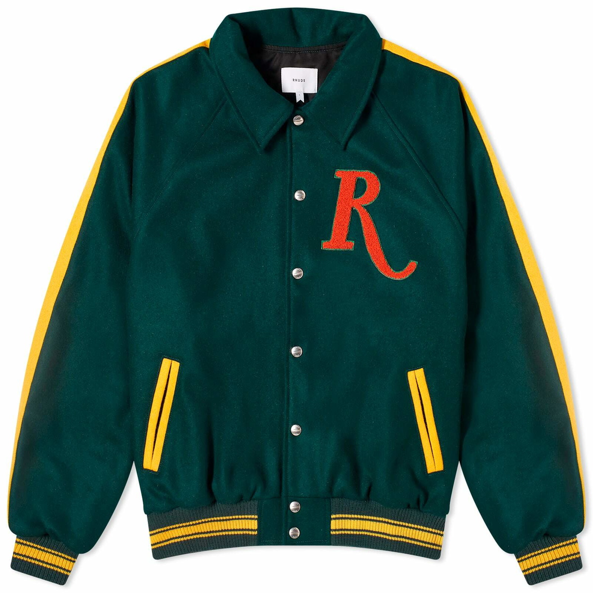 Rhude Men's Raglan Varsity Jacket in Green Rhude