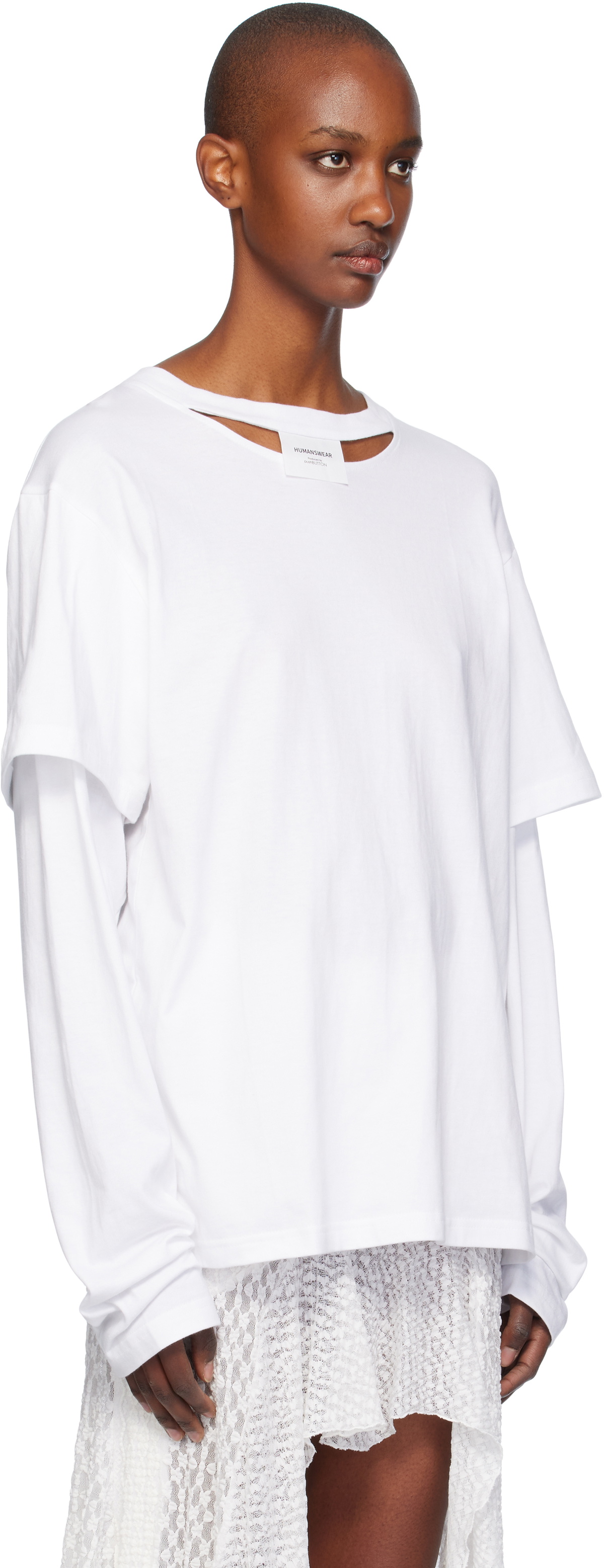 Pushbutton White Sleeve Layered Jersey T-shirt Pushbutton