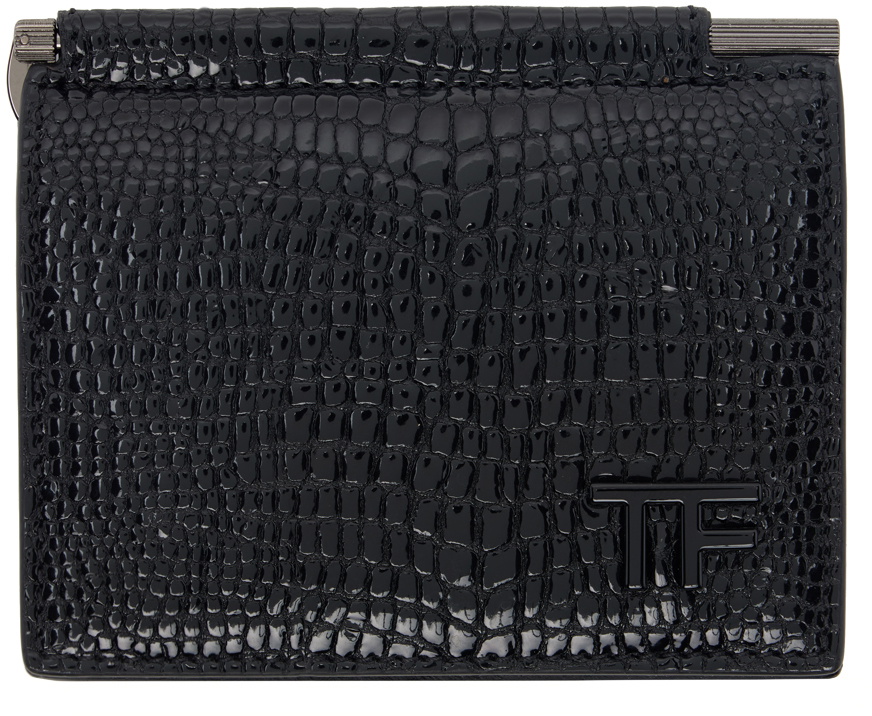 TOM FORD Black Leather Folding Money Clip Card Holder TOM FORD