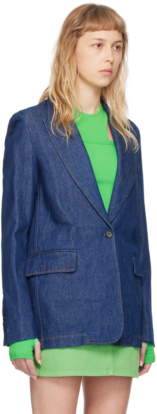 MSGM Blue Peaked Lapel Denim Blazer MSGM