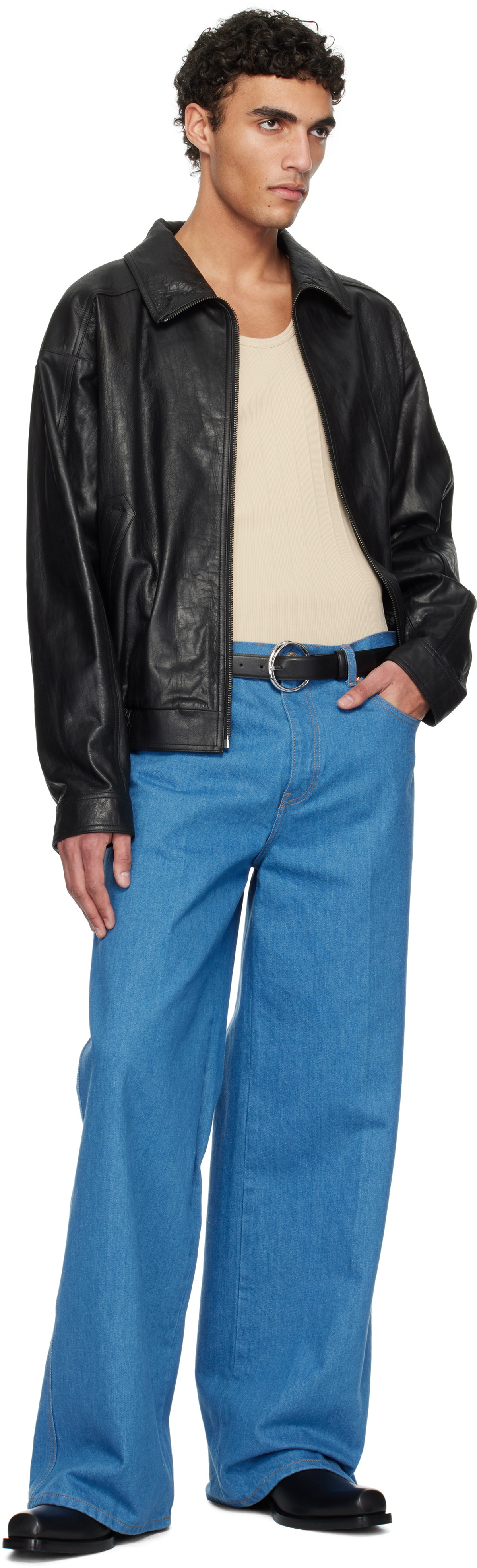 RECTO Black Vintage Crack Effect Leather Jacket Recto