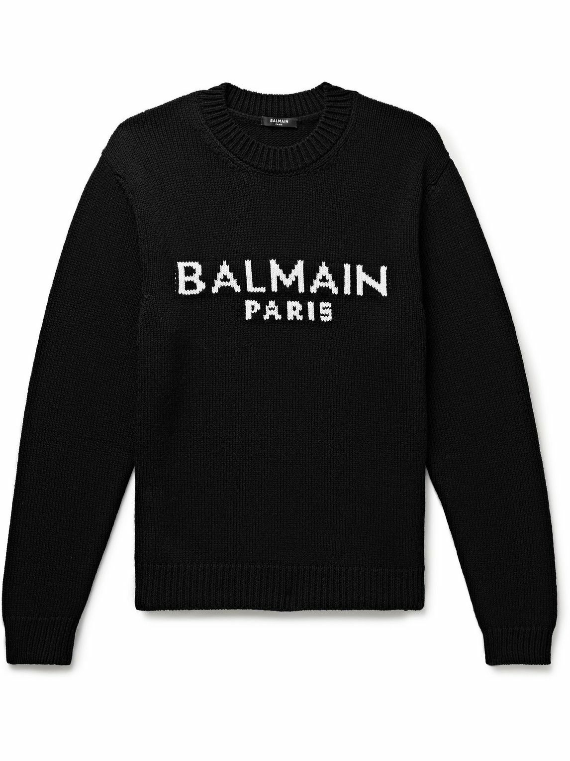 Balmain - Logo-Jacquard Wool-Blend Sweater - Black Balmain