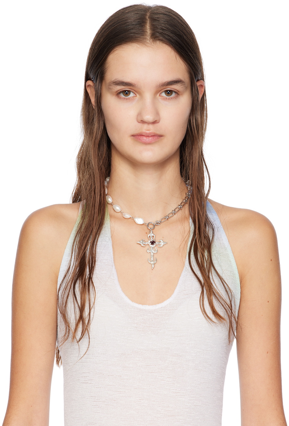 Harlot Hands SSENSE Exclusive Silver & White Ascension Necklace Harlot ...