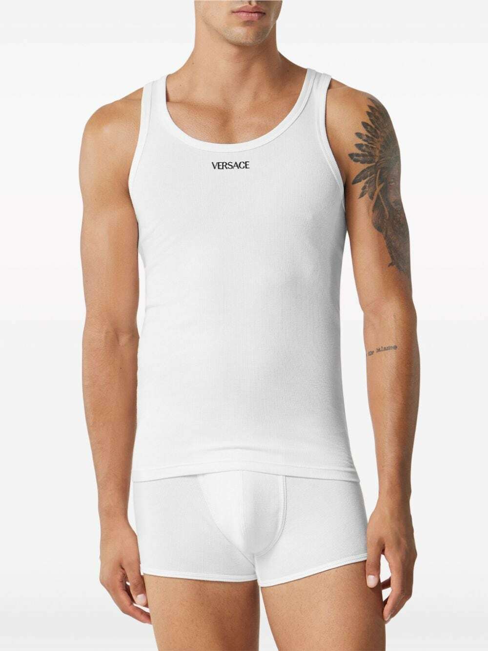 VERSACE - Logo Ribbed Cotton Tank Top Versace