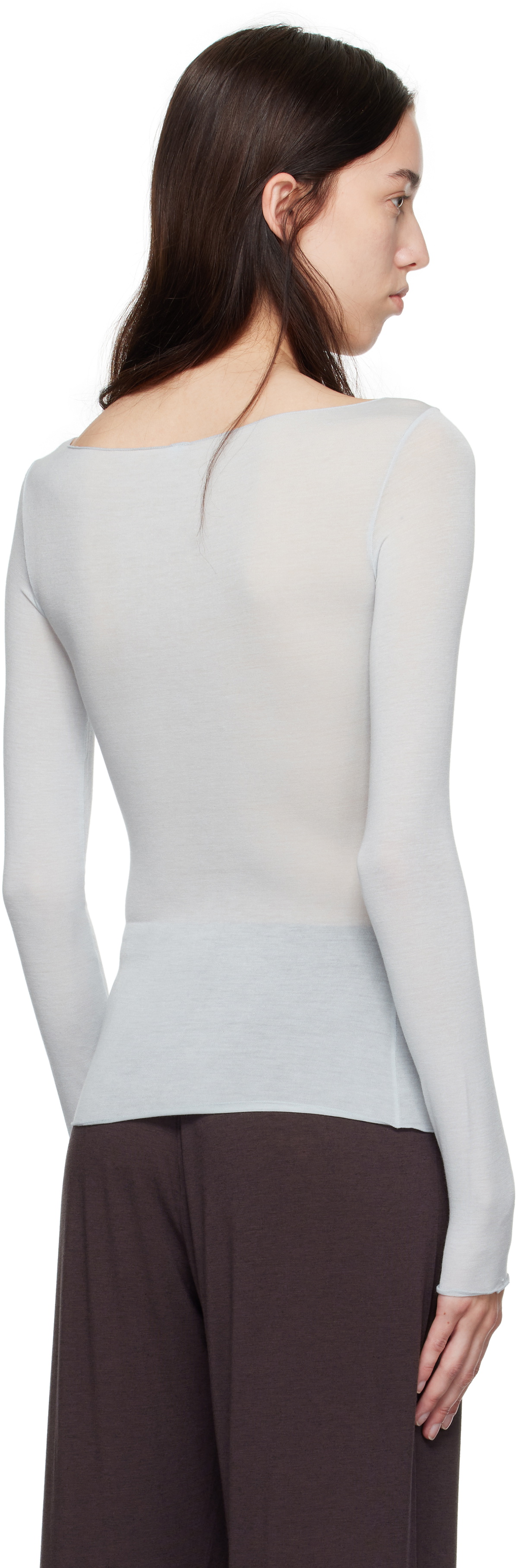 SKIMS SSENSE Exclusive Blue Sheer Modal Long Sleeve Boat Neck T-shirt SKIMS