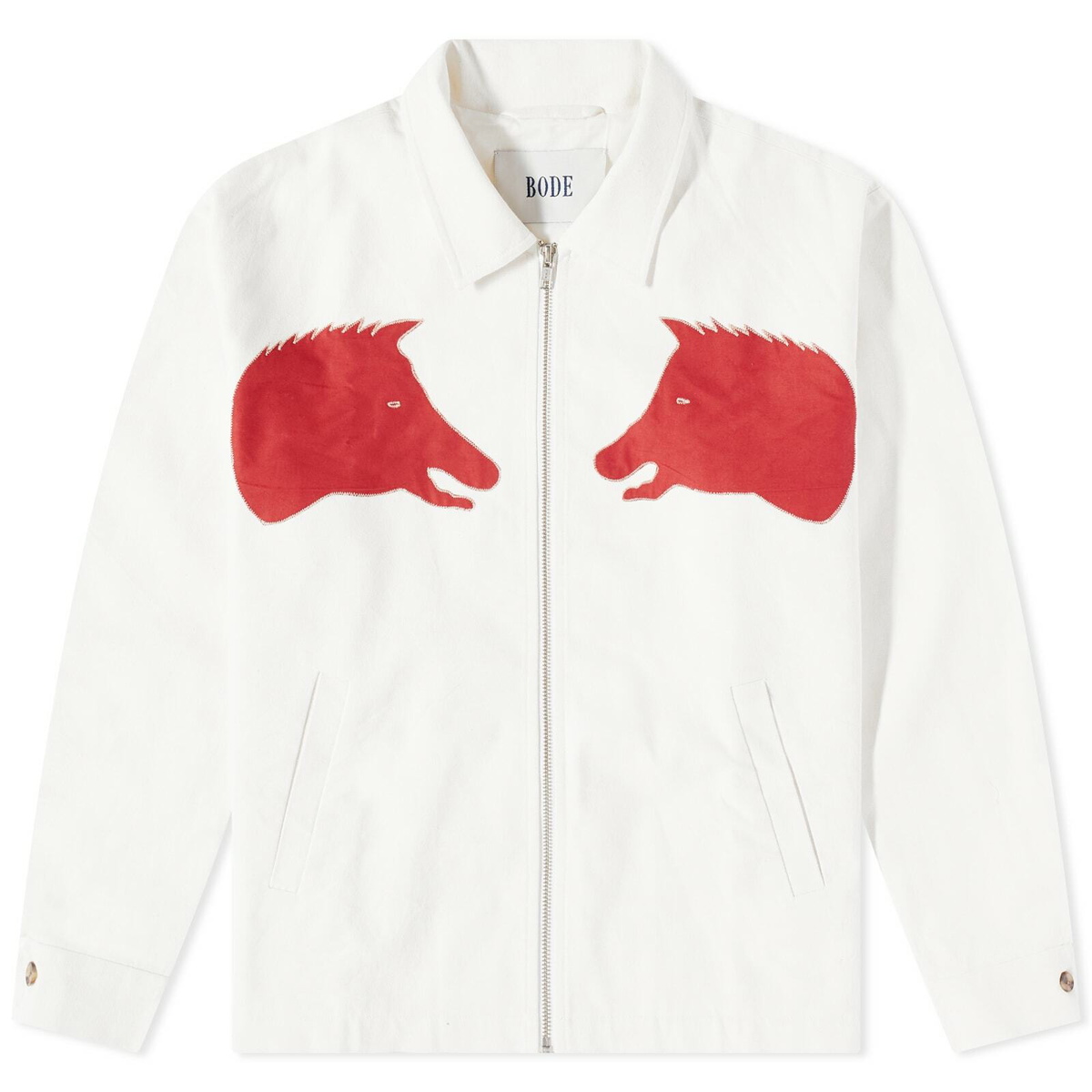 Bode Men's Boar Applique Jacket in Red/White Bode