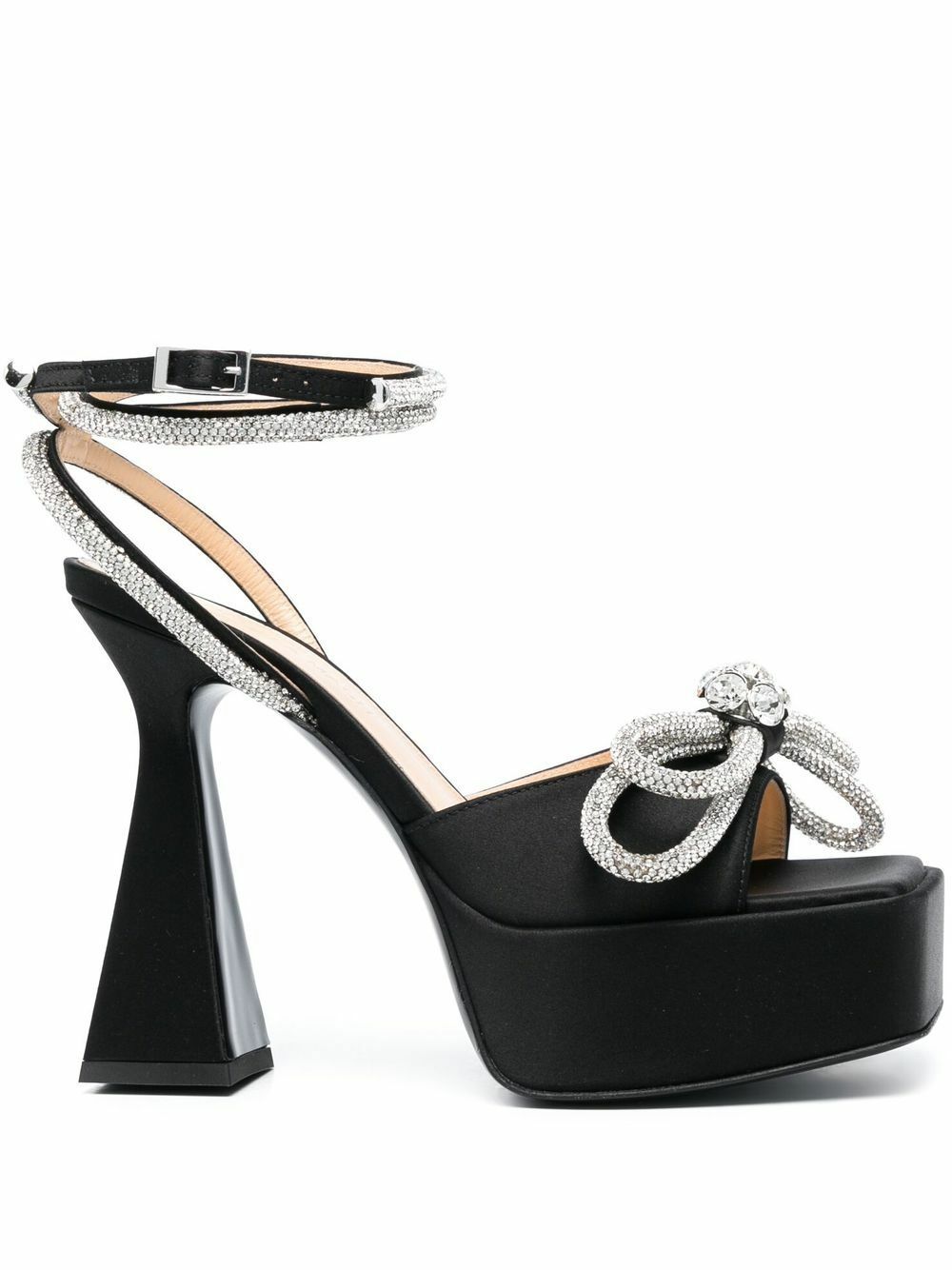 MACH & MACH - Double Bow Square Toe Satin Platform Sandals MACH & MACH