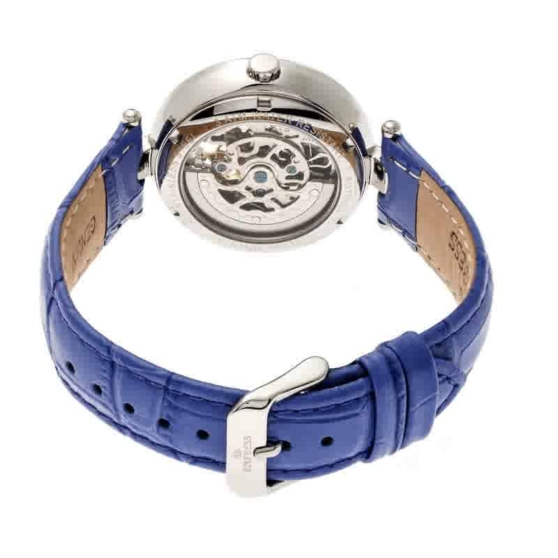 Empress Stella Silver Semi-Skeleton Dial Silver-tone Case Blue Leather ...