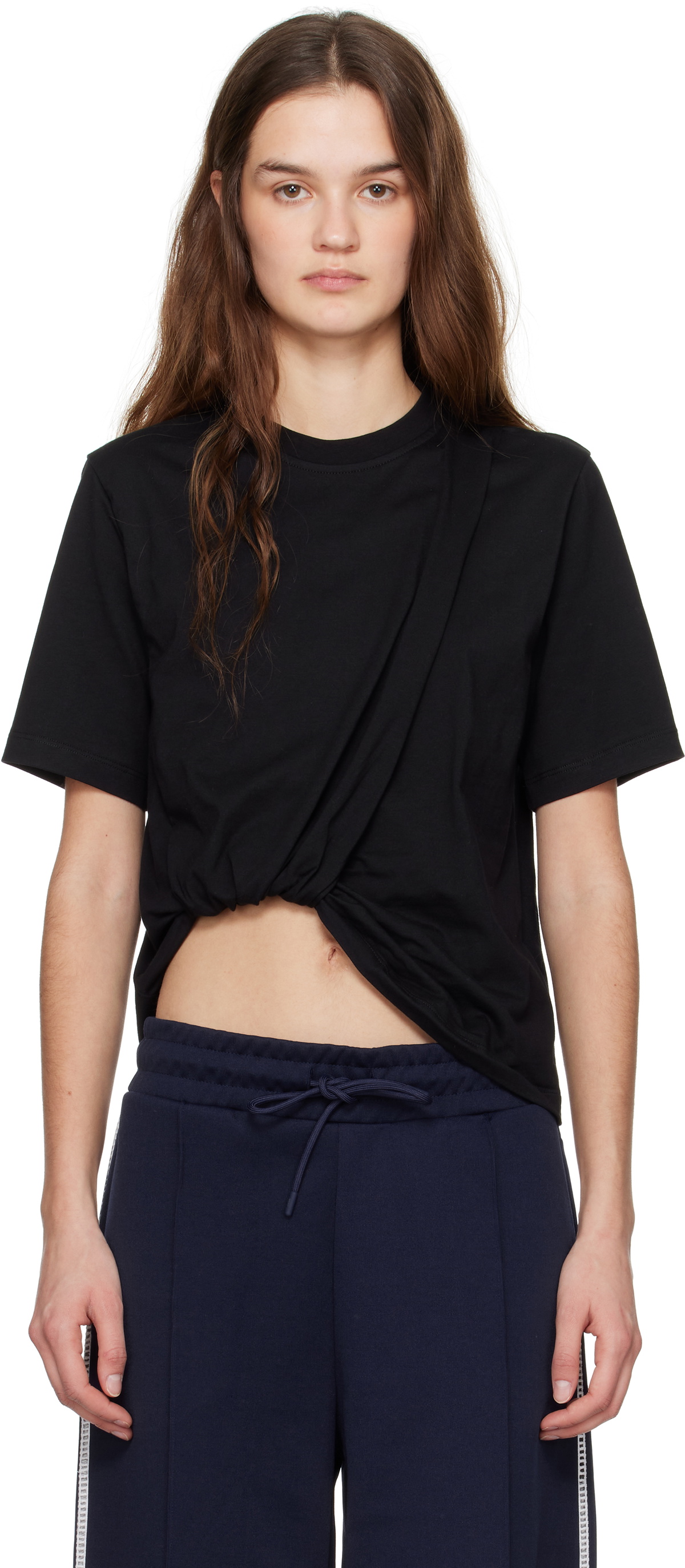 MSGM Black Twisted Hem T-shirt MSGM