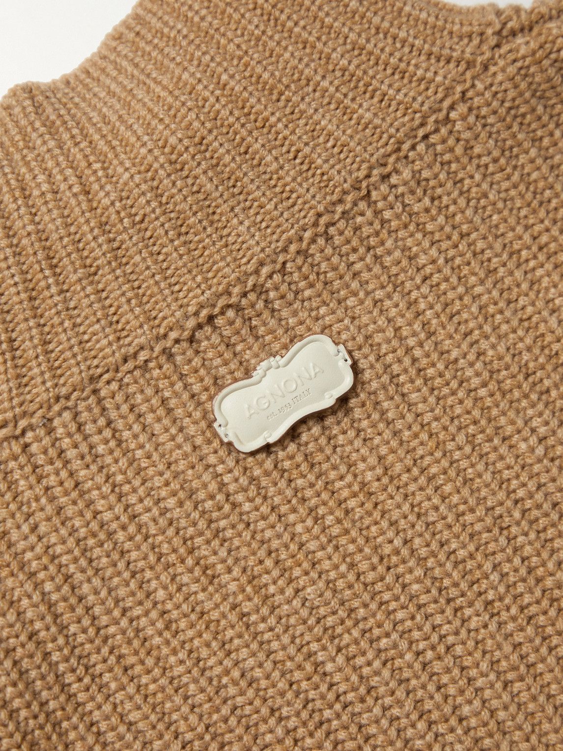 Agnona - Logo-Appliquéd Ribbed Cashmere Mock-Neck Sweater - Brown Agnona