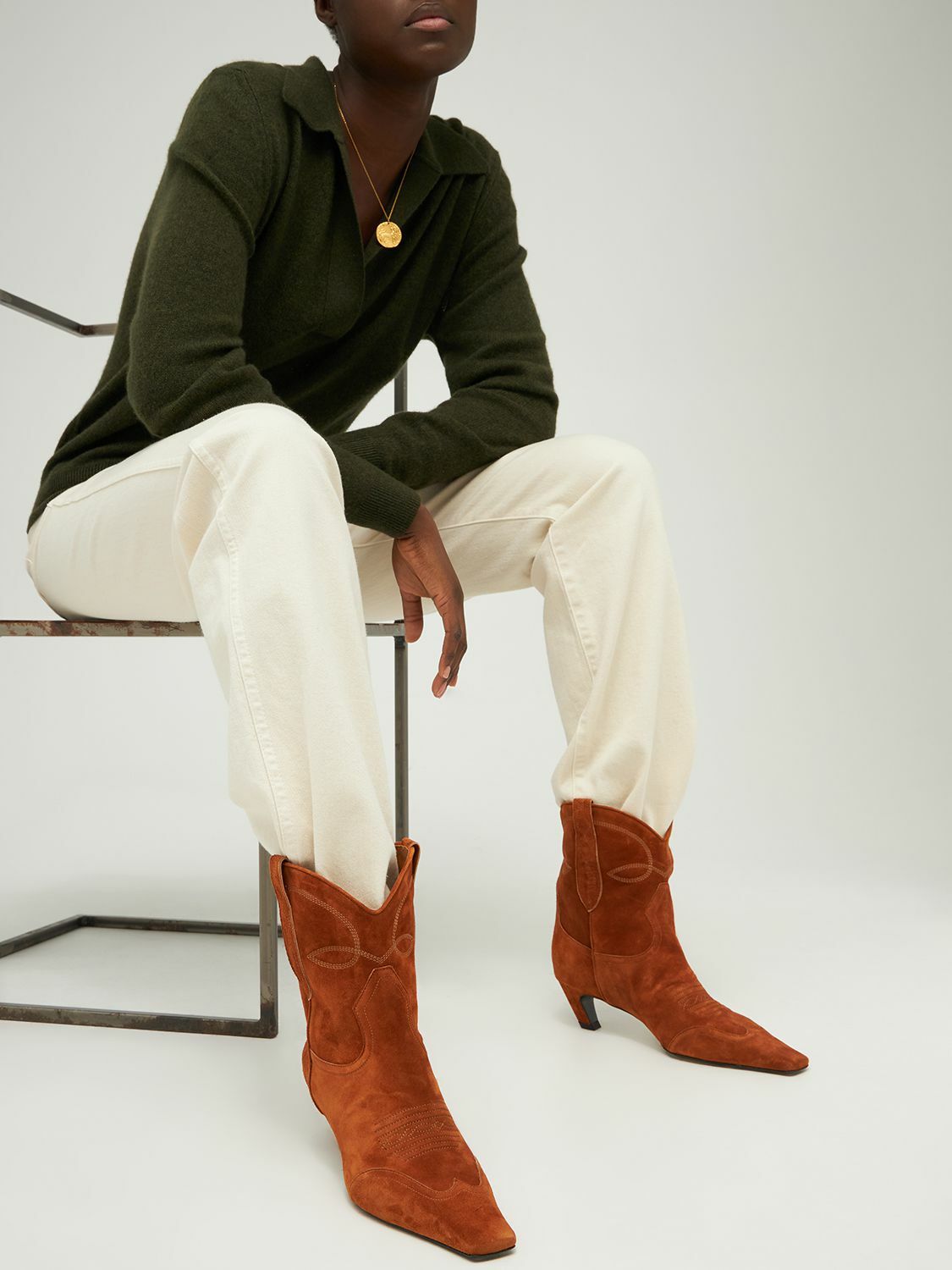 KHAITE 50mm Dallas Suede Ankle Boots Khaite