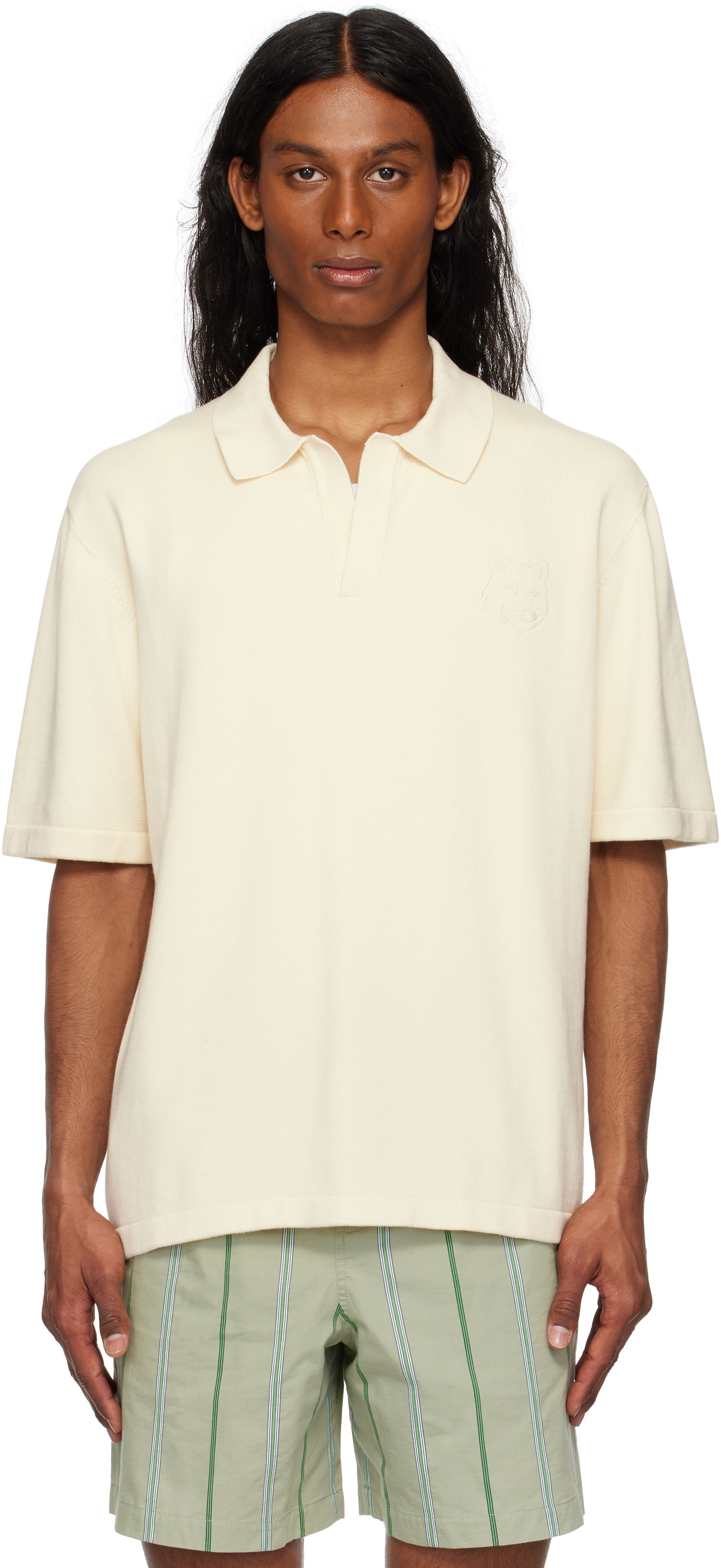 Maison Kitsuné Off-White Bold Fox Head Embroidered Knitted Polo Maison ...