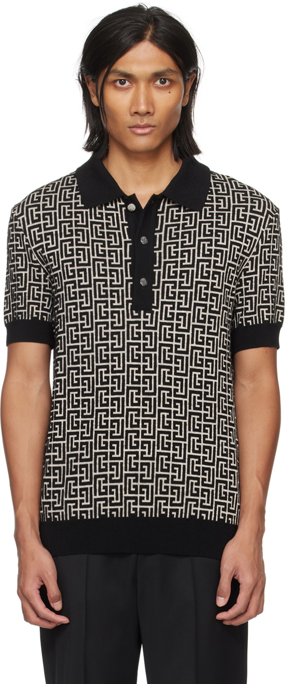 Balmain Black & Beige Monogram Polo Balmain