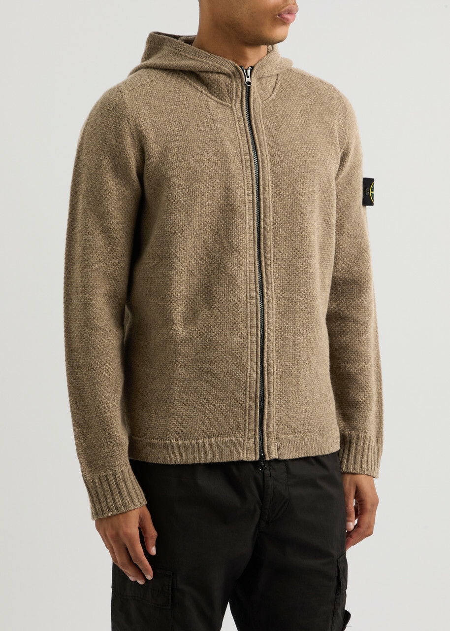 Stone Island Hooded Wool-blend Sweatshirt Brown Stone Island