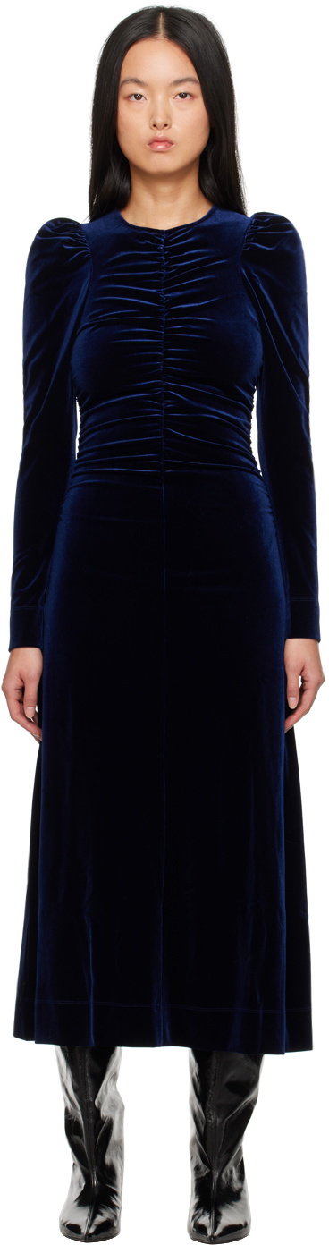 GANNI Blue Gathered Maxi Dress GANNI