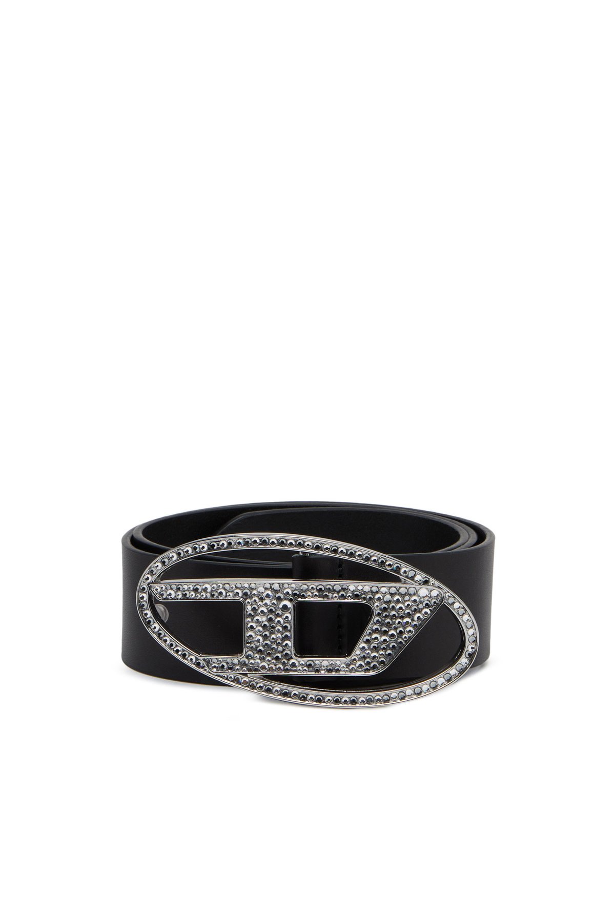 Diesel Rhinestone-embellished leather belt - Belts Womens in Black Diesel