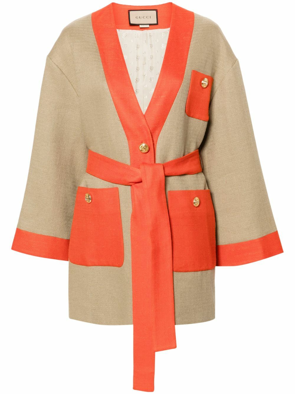 Gucci Neutral Mid-Length Linen Jacket Gucci