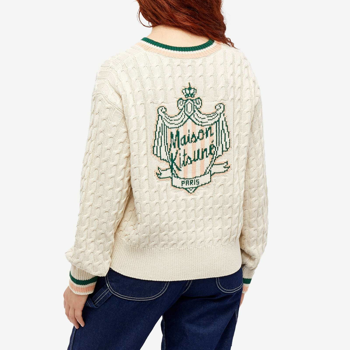 Maison Kitsuné Women's Crest Cable Jumper in Ecru Maison Kitsune