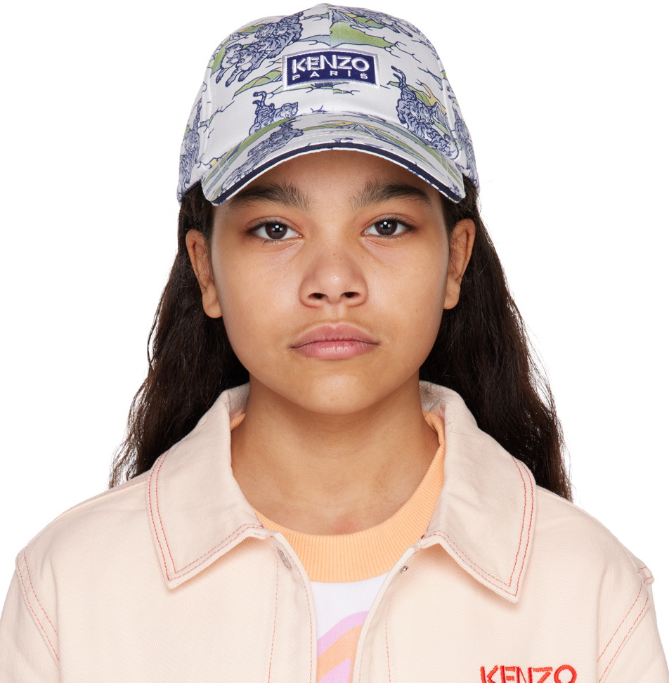 Kenzo Kids White Kenzo Paris Embroidered Cap Kenzo