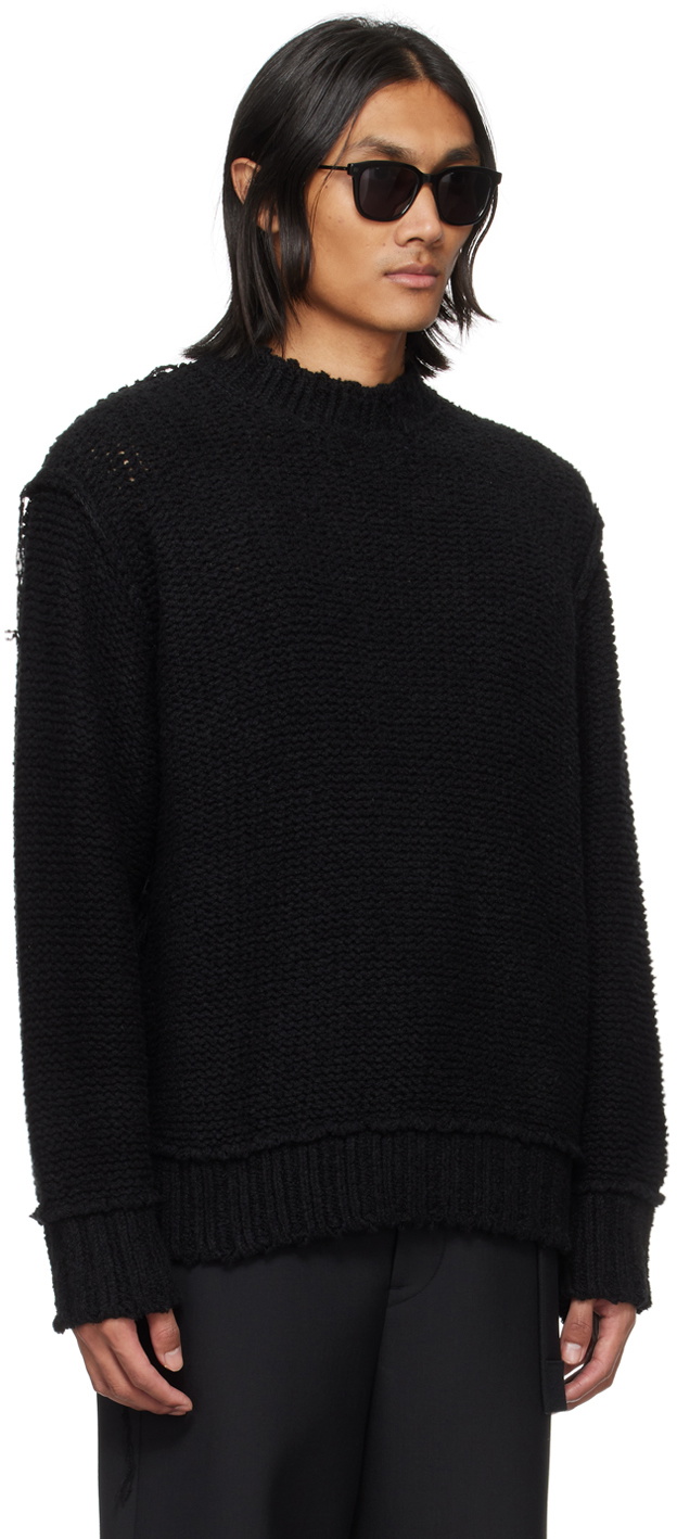 sacai Black Distressed Sweater Sacai
