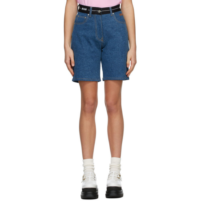 MSGM Indigo Denim Logo Shorts MSGM
