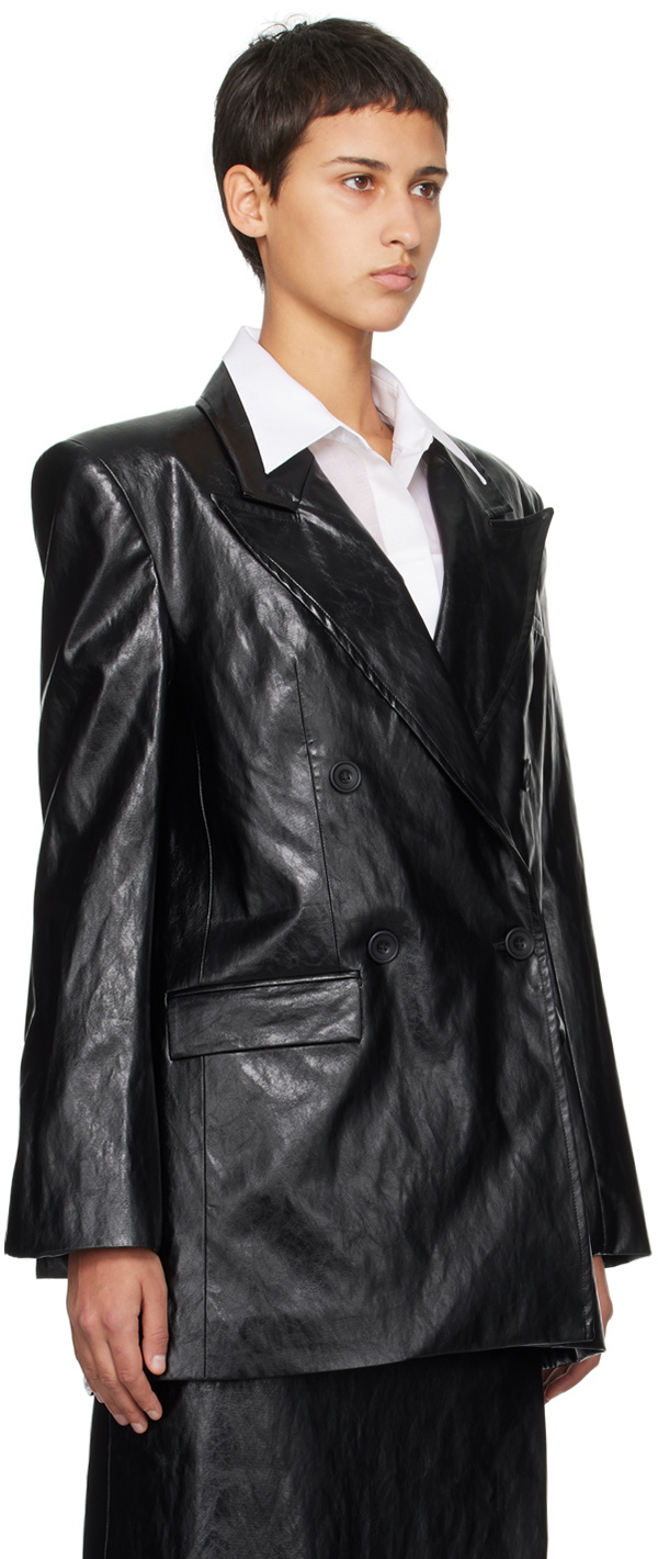 Esse Studios Black Milos Faux-Leather Blazer Esse Studios