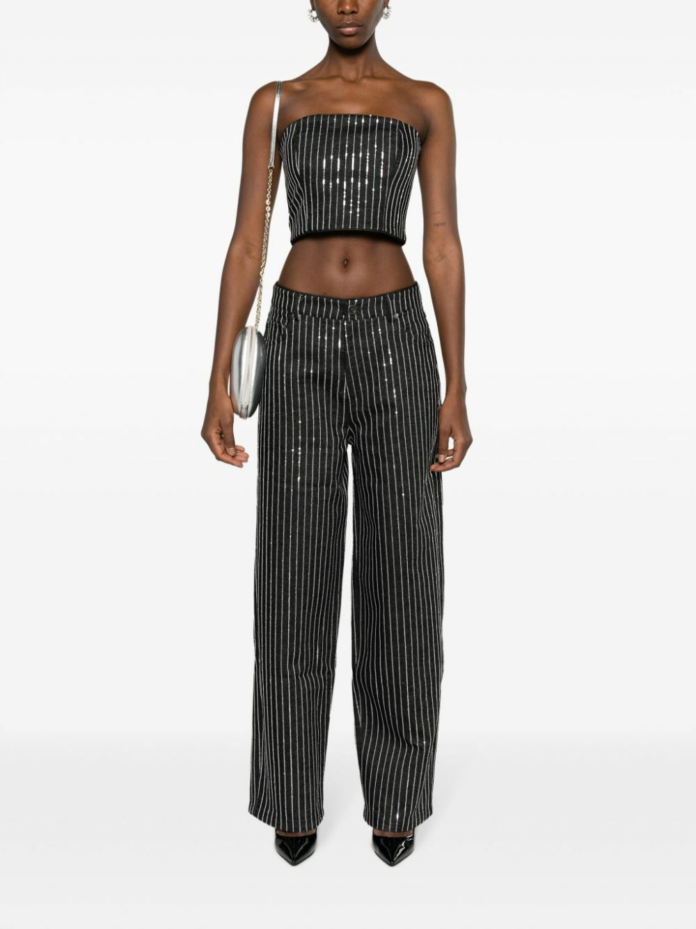 ROTATE BIRGER CHRISTENSEN Black Sequin Embellished Wide Leg Jeans ...